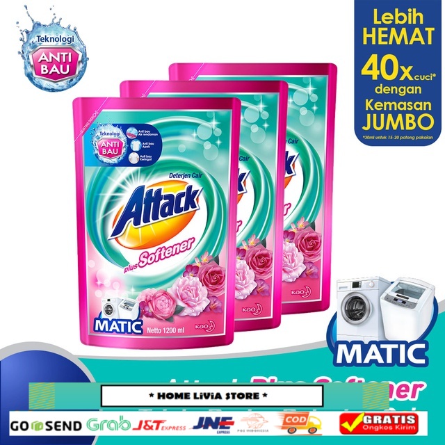 Jual Attack Plus Softener Liquid Detergent Pouch 3 x 1200 mL | Shopee Indonesia