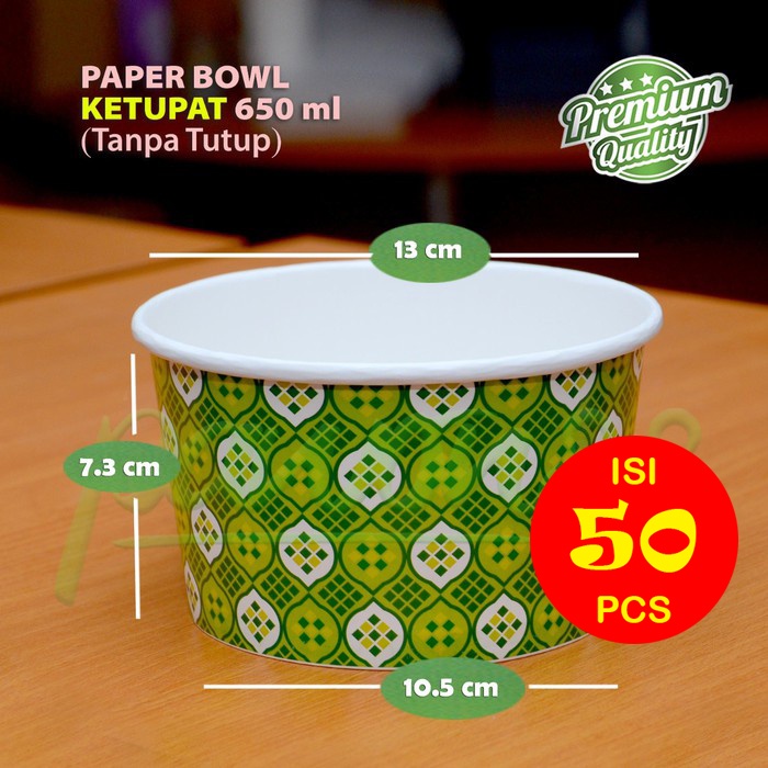 Jual Paper Bowl Mangkok Kertas Batik KETUPAT | 650 ml - 22 oz - TANPA ...