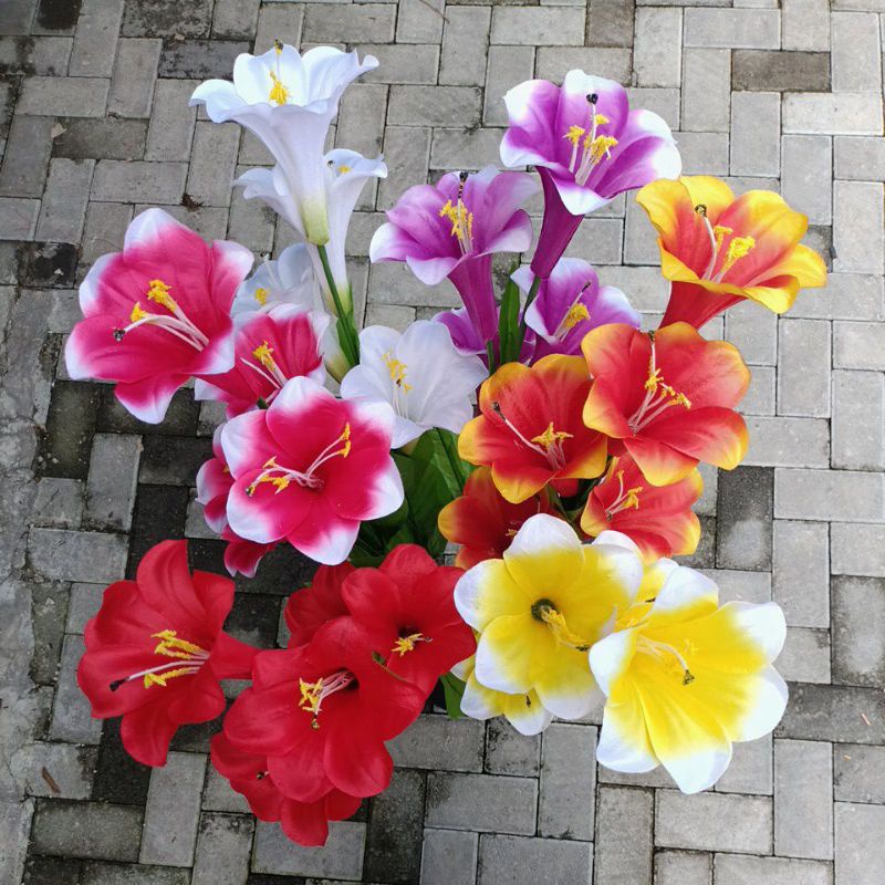 Jual bunga Lily artificial tangkai panjang / bunga Lily plastik cabang ...