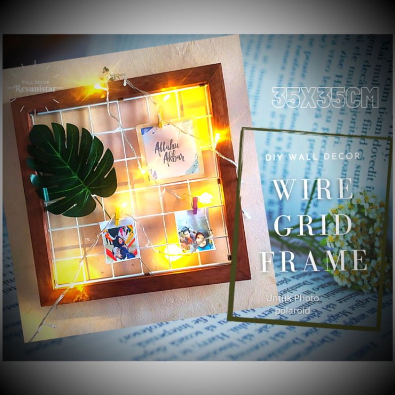 Jual Bingkai Foto polaroid 35x35cm pigura kayu wire grid frame kayu ...