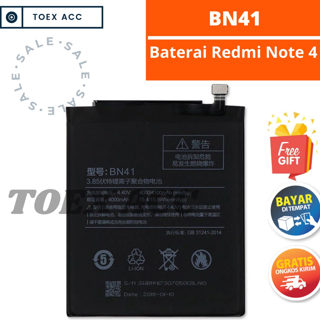 Baterai Xiaomi Redmi Note 4 BN41 Original - Battery Batre BN 41 | Shopee Indonesia