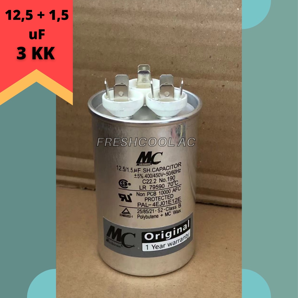 Jual KAPASITOR AC / CAPACITOR AC MERK MC LG 3 KAKI 12,5/1,5uF (12,5/1,5 MIKRO) Indonesia|Shopee ...