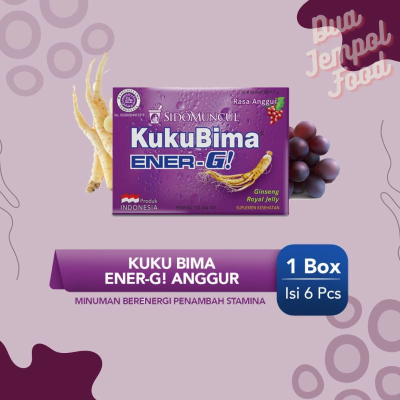 Jual KukuBima ENER-G (energi) Rasa Anggur isi 6 sachet (@4, 5gr) Ginseng Royal Jelly , kuku bima ...