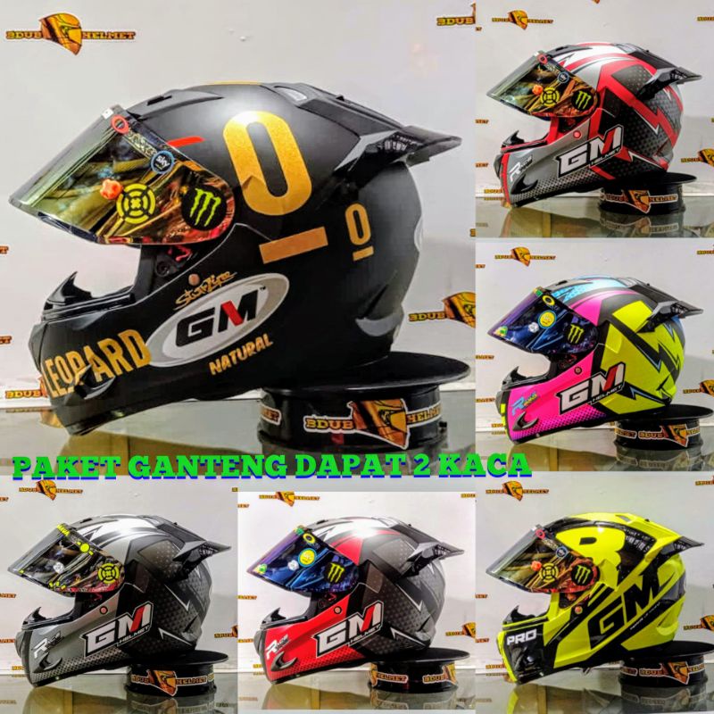 Jual Paket ganteng Helm GM RACE PRO _ helm GM full face black dof paket ...