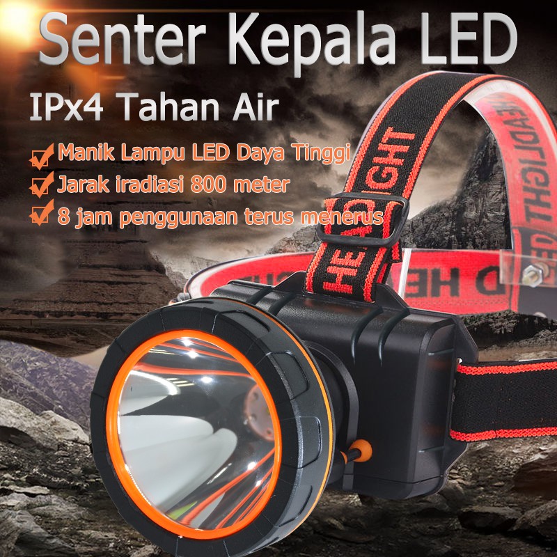 Jual Senter kepala Cas Super Terang IPx4 Tahan Air Headlamp LED 10jam Baterai 6000 lumen QYD ...