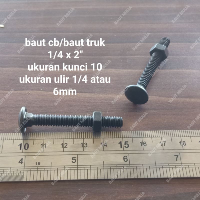 Jual BAUT CB 1/4 X 2" PANJANG 5 CM HITAM BAUT PAYUNG BUMPER CARRIGE ...