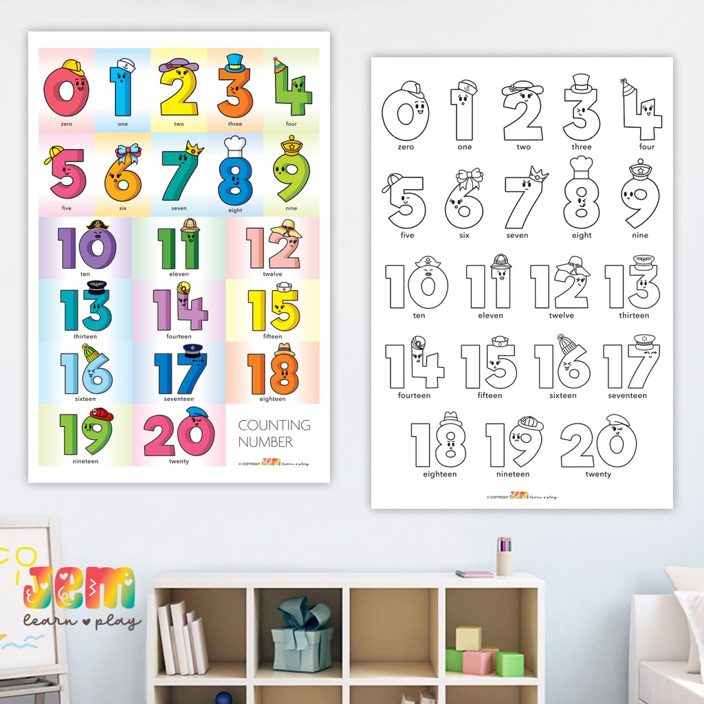Jual JEM Learn & Play - Set Poster Angka 123 dan Poster Mewarnai - Cute ...