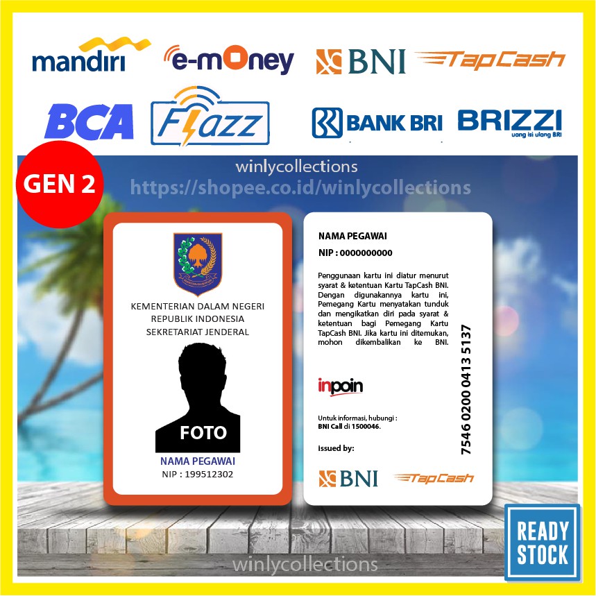 Jual Emoney Kartu ID CARD KEMENDAGRI Etoll E-money Mandiri BCA Flazz ...