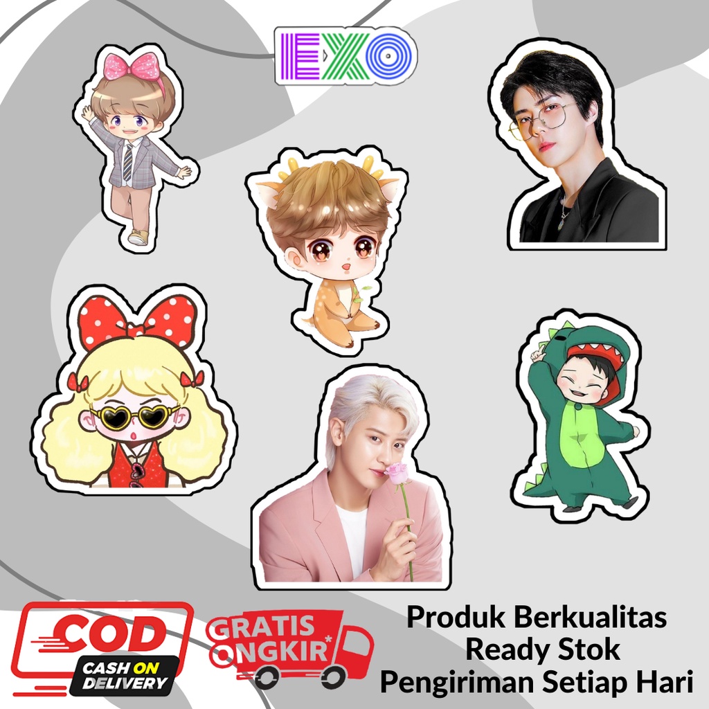 Jual Stiker Kpop Exo Kartun Chibi Lucu Berkualitas Murah Sticker Laptop ...