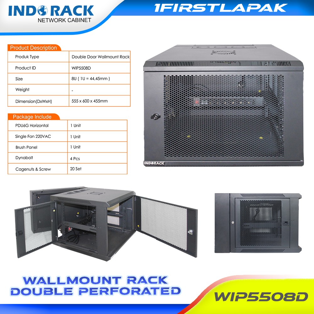 Jual Rack Server Wallmount 8U Double Door Perforated WIP5508D Indorack ...