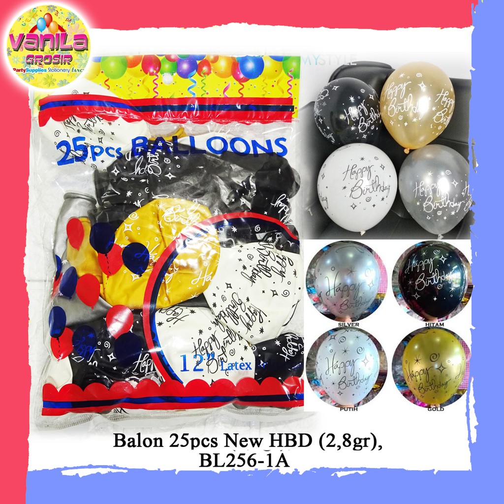 Jual (25Pcs) Balon (New HBD) MIX warna (2,8gr), balon new happy ...