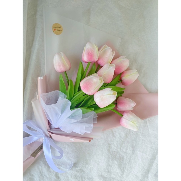 Jual PREMIUM BOUQUET TULIP PINK WHITE bunga buket aesthetic BUKET BUNGA ...