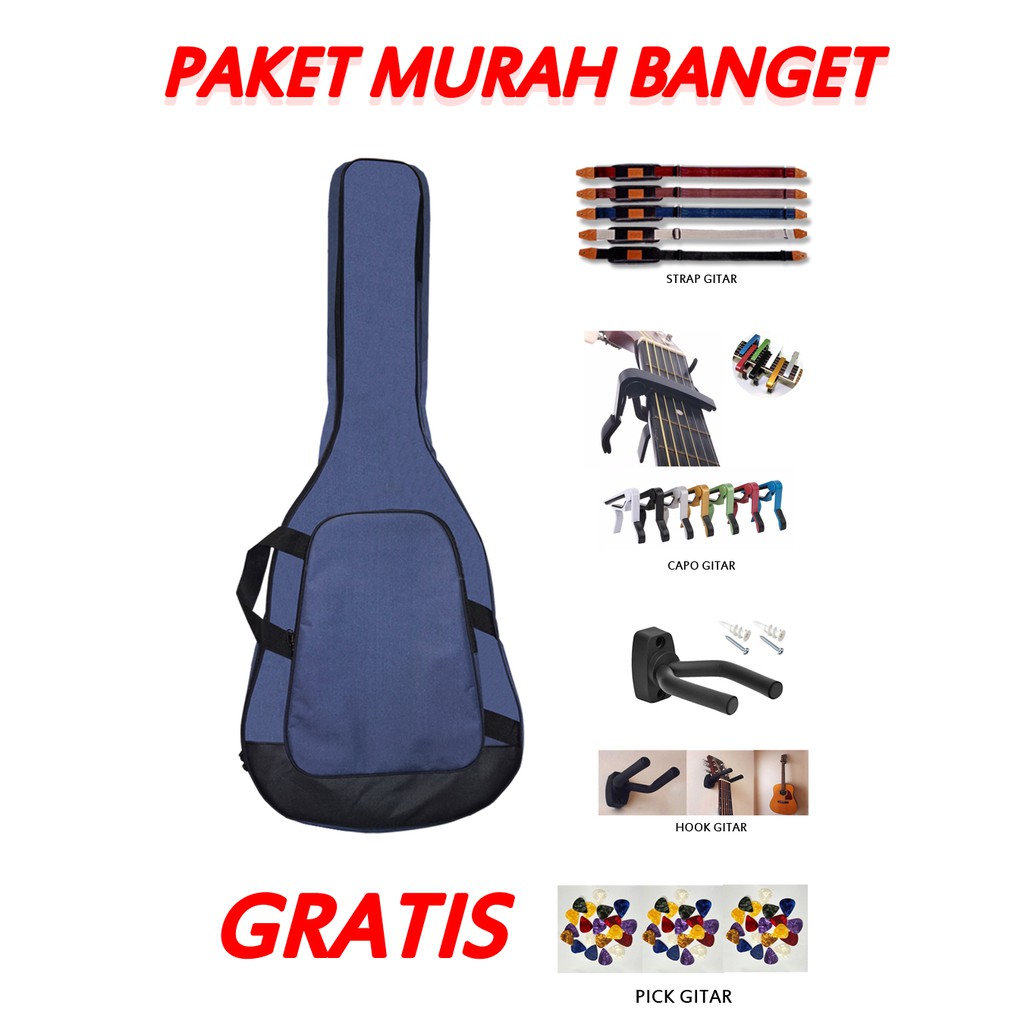 Jual PAKET TAS GITAR LENGKAP!!! TAS GITAR AKUSTIK + CAPO + STRAP + HOOK ...