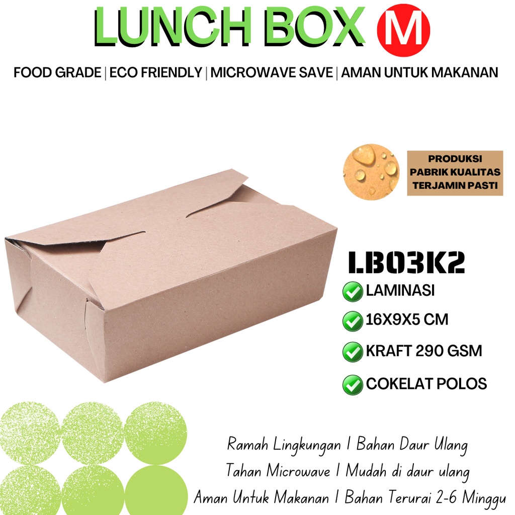 Jual Paper Lunch Box Size M Lunch Box Size M Lunchbox LB3K2 16X9X5