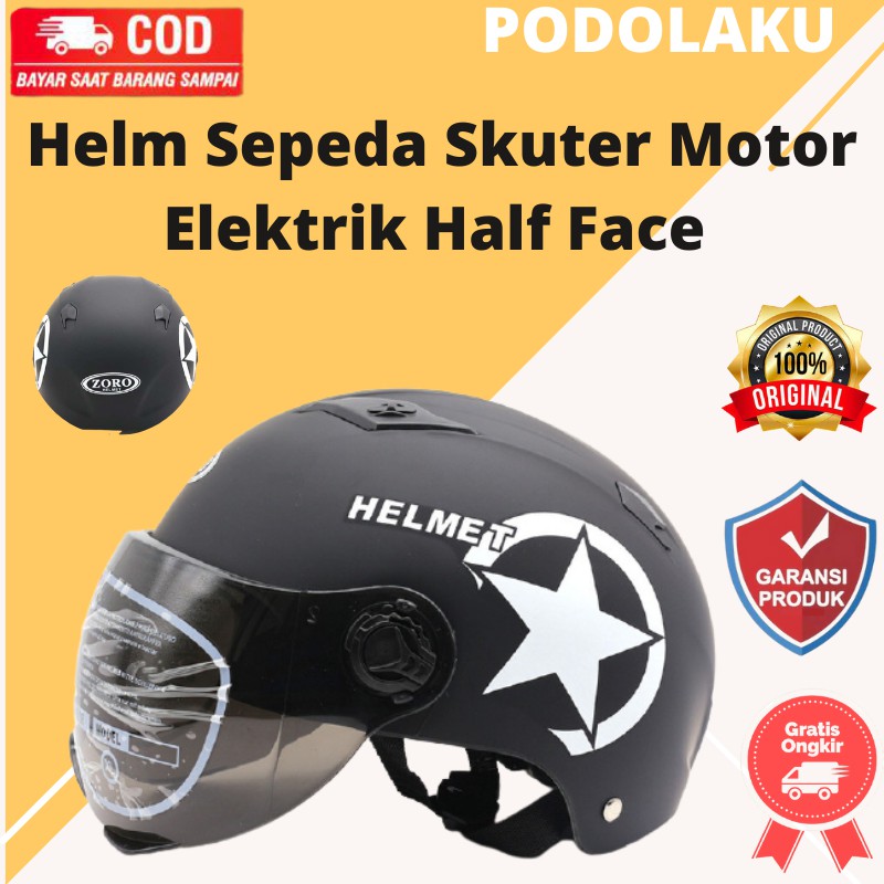 Jual Helm Sepeda Skuter Motor Elektrik Half Face Black Shopee Indonesia