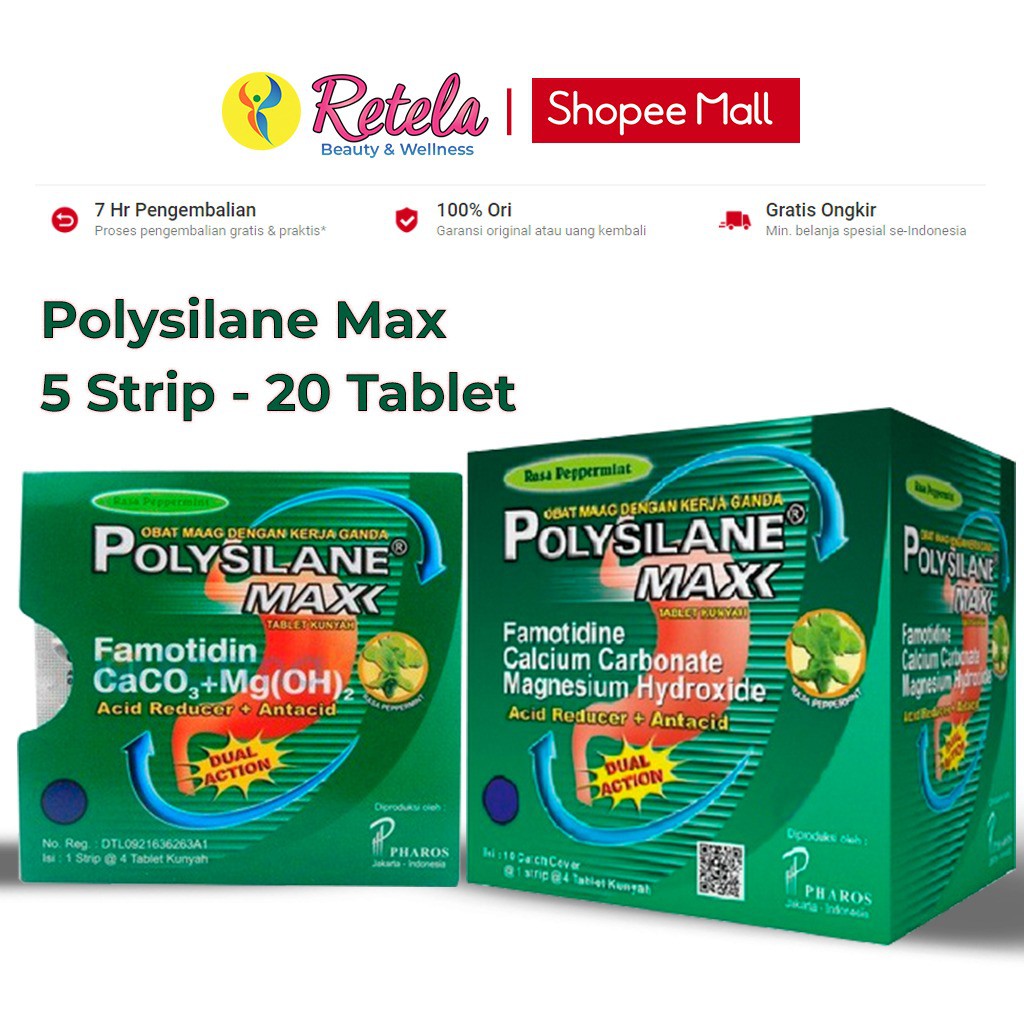 Polysilane Max Tablet (Mint) 5 Cacthcover / Obat Maag / Sakit Maag ...