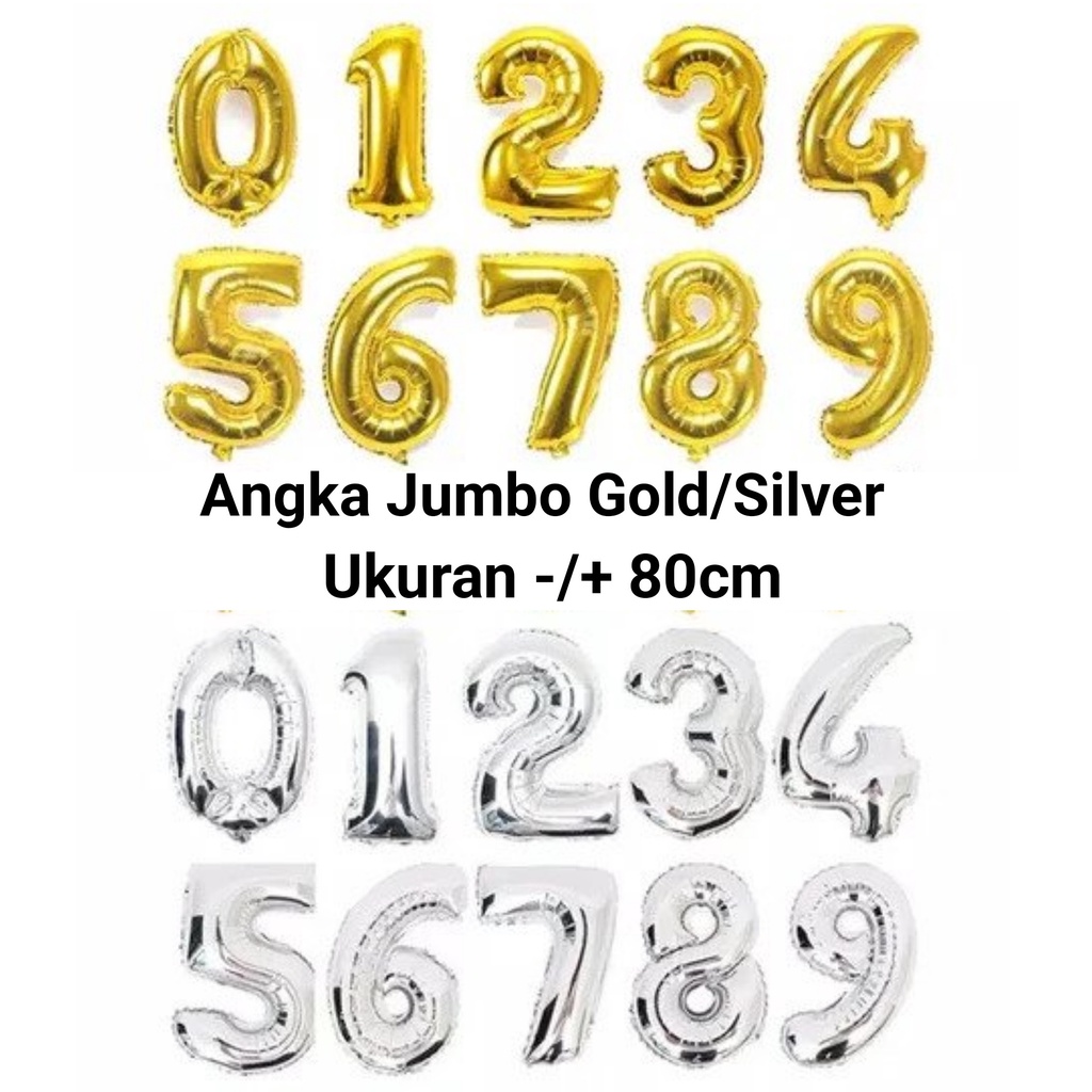 Jual BALON ANGKA JUMBO GOLD SILVER 80 cm Indonesia|Shopee Indonesia
