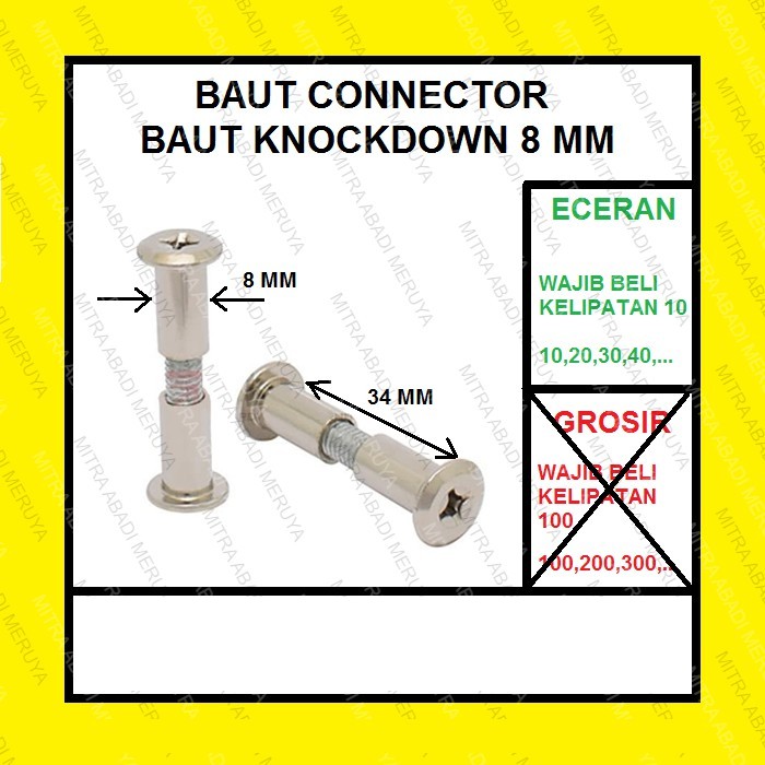 Jual Baut Connecting 8mm Connector Knockdown Knock Down Furniture | Shopee Indonesia