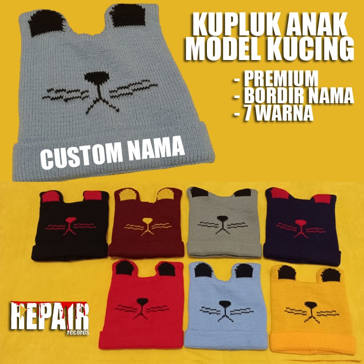 Jual KUPLUK ANAK BORDIR NAMA MODEL KUCING | Shopee Indonesia