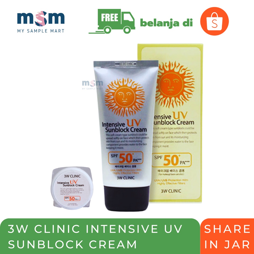 Jual SHARE IN JAR 3W Clinic Intensive UV Sunblock Cream SPF 50+ PA ...
