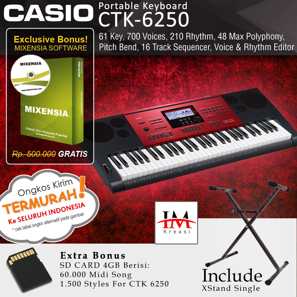 Keyboard Casio CTK 6250 + Stand / CTK6250 Garansi Resmi | Shopee Indonesia