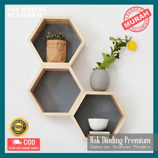 Jual Rak Hexagonal Segi Enam Minimalis Rak Dinding Kayu Modern Rak ...