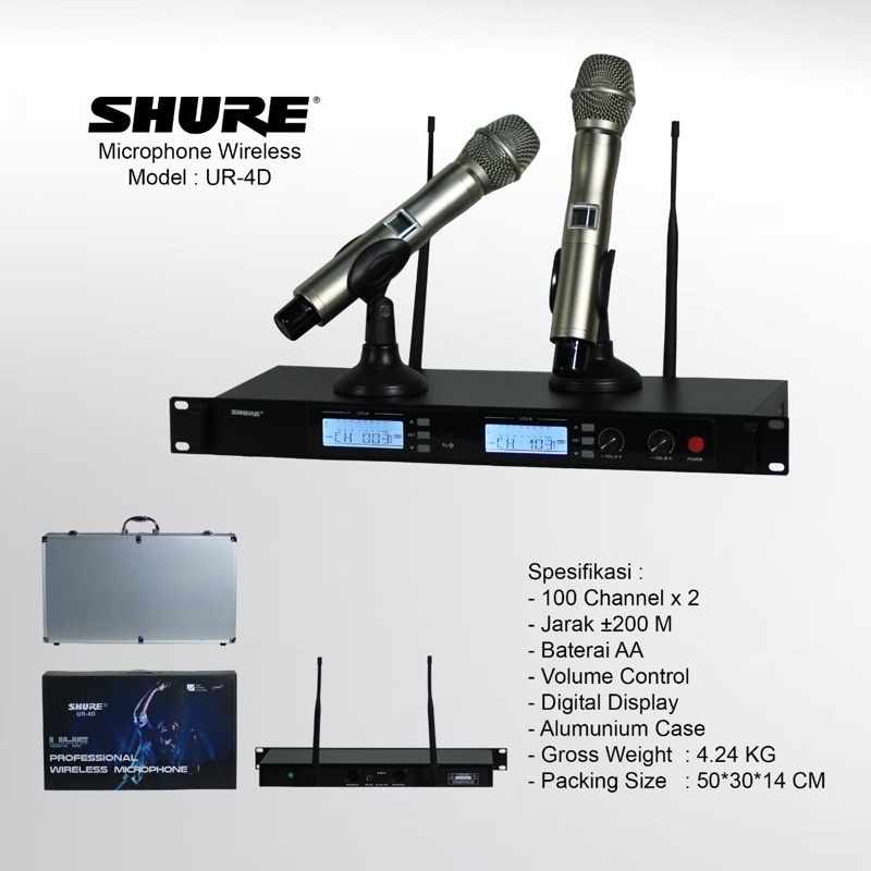 Jual microphone mic wireless multi channel SHURE UR-4D-SHURE UR4D | Shopee Indonesia