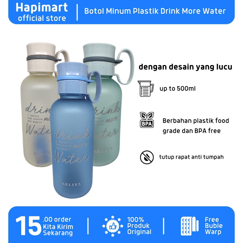 Jual HM Botol Minum Plastik Drink More Water Transparan Anti Tumpah ...