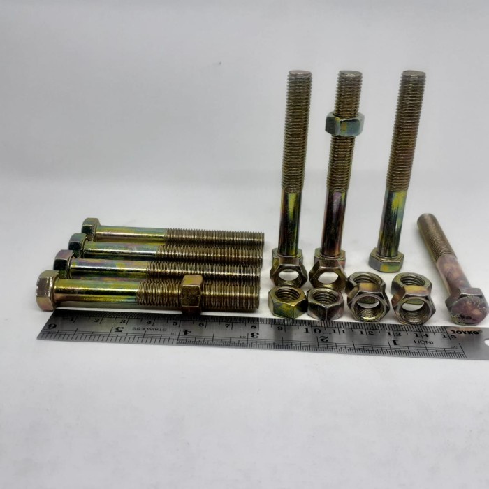 Jual M10X80 (8 CM) BAUT MUR HEXAGON KUNING HALF DRAT BMK M10 X 80 PANJANG 8 CM DIAMETER BODY ...