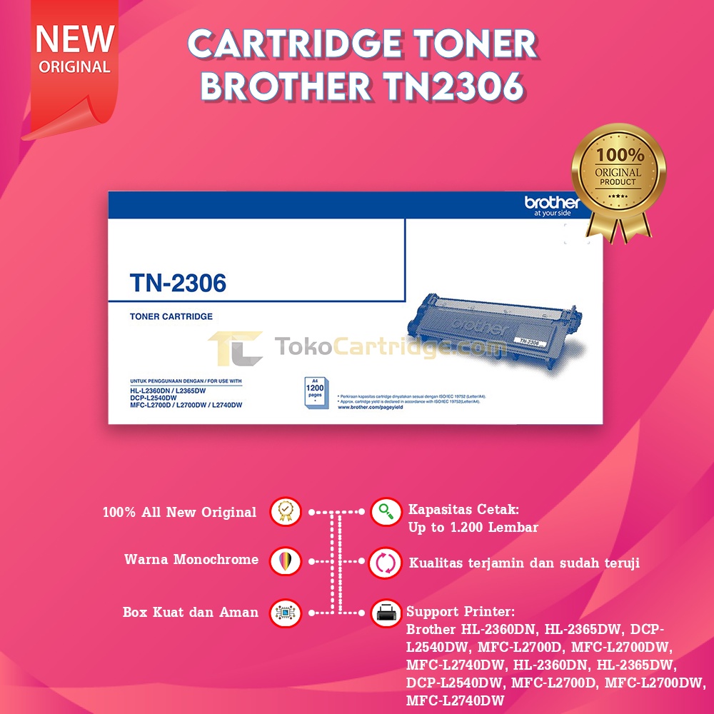 Jual Cartridge Toner Original TN-2306 TN2306, Printer Brother HL-2360DN ...