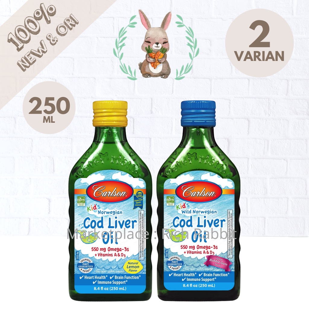 Jual Carlson Kids Cod Liver Oil Omega Minyak Ikan Anak Lemon Flavor 250 ...