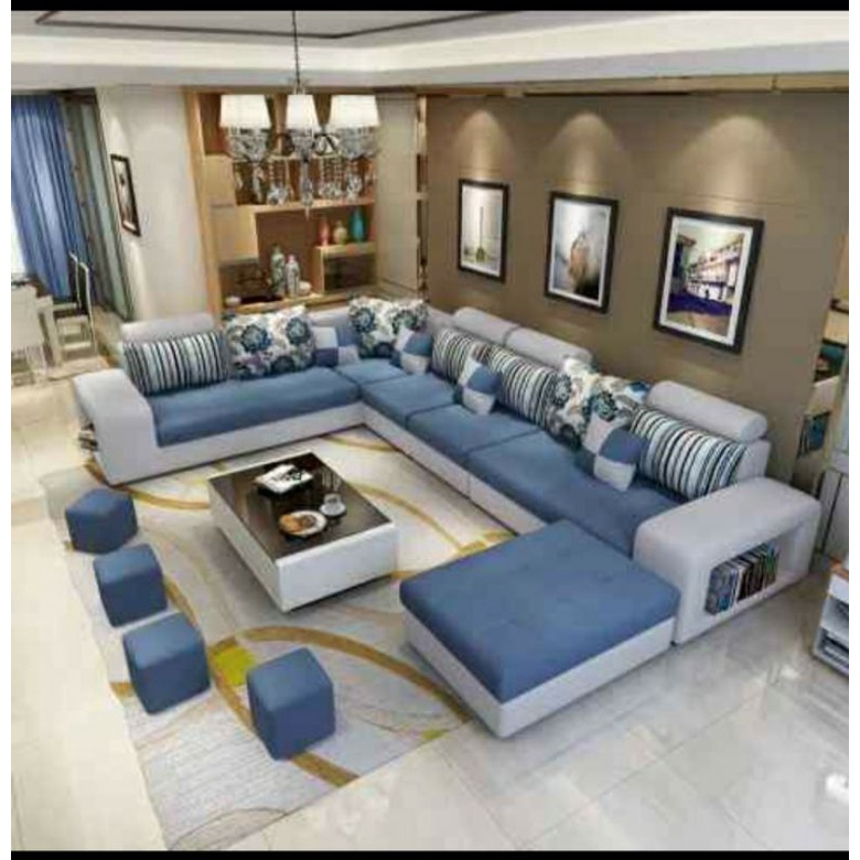 Jual SOFA Leter U biru modern dan elegan | Shopee Indonesia