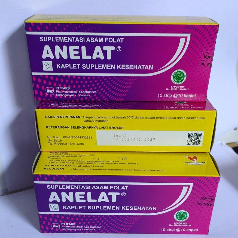 Jual ANELAT - Suplementasi Asam Folat - Box isi = 100 kaplet = 10 strip ...