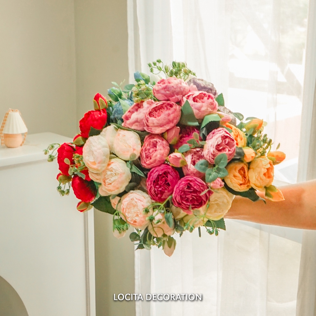 Jual Premium Rose Peony Artificial Bouquet Flower/Buket Bunga Mawar ...