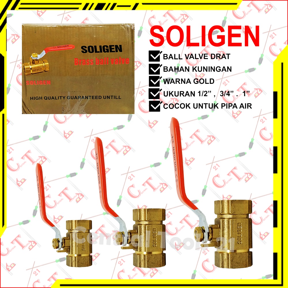 Jual Ball Valve Stop Kran Kuningan 1/2" 3/4" 1" Inch Soligen Stop Keran Engkol Drat | Shopee ...