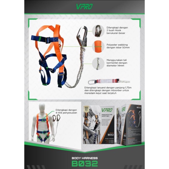 Jual Full Body Harnes + Absorber Lanyar Double Big Hook -VPRO B032 ...