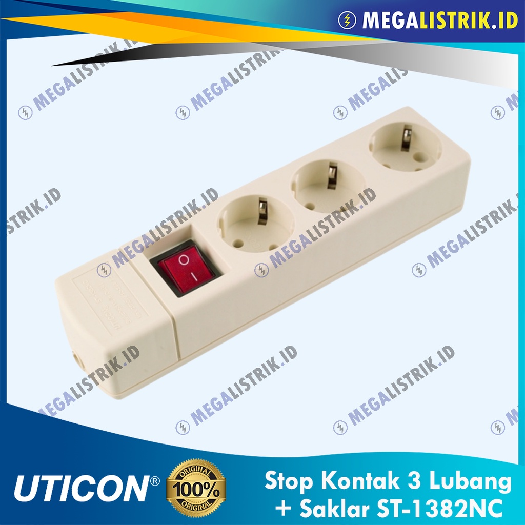 Jual UTICON STOP KONTAK ARDE 3 LUBANG + SAKLAR / MULTI SOCKET OUTLET + ON OFF ST-1382NC ...