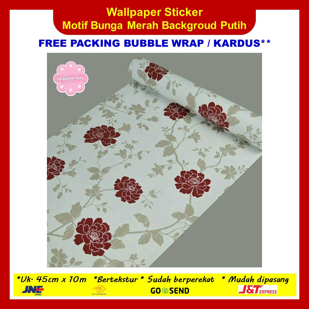 Jual Wallpaper Sticker Dinding Bunga Merah Background Putih Walpaper ...