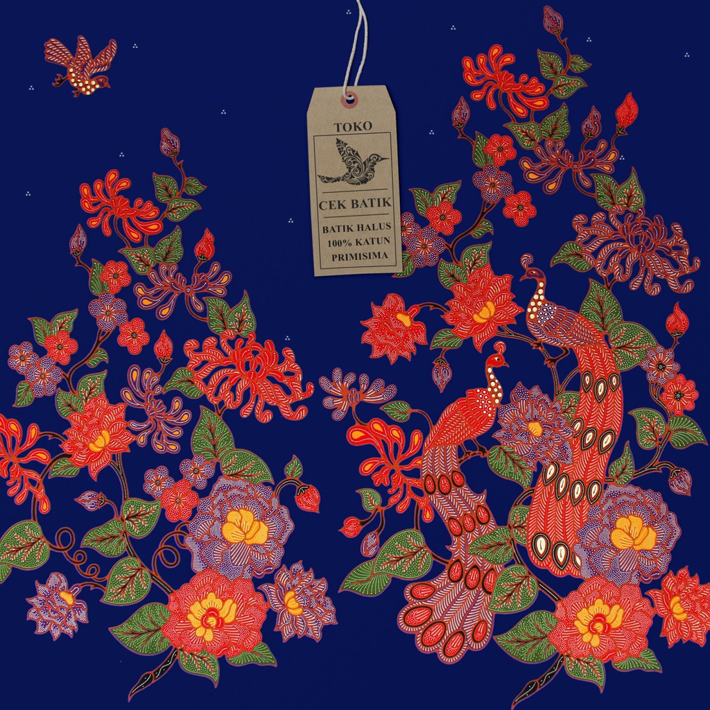 Jual kain batik - Motif Batik Burung Merak & Bunga Warna Manis (Biru ...