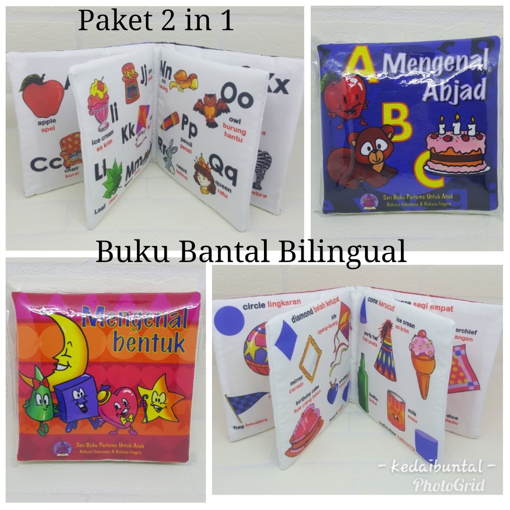 Jual Mengenal Abjad & Bentuk 2 in 1 Buku Kain Bilingual Soft Book Buku ...