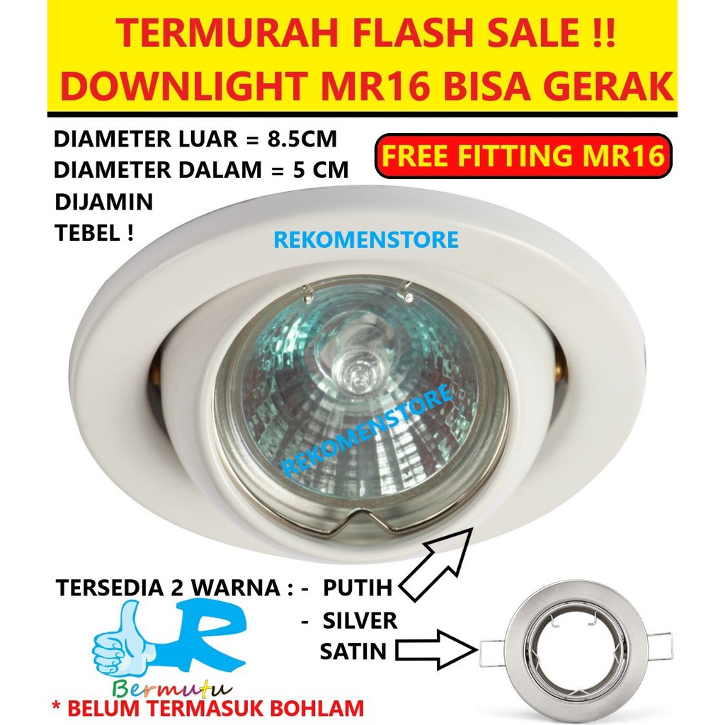 Jual KAP LAMPU SOROT MR16 DOWNLIGHT HALOGEN TUSUK PUTIH SILVER SATIN SPOTLIGHT GERAK ADJUSTABLE ...