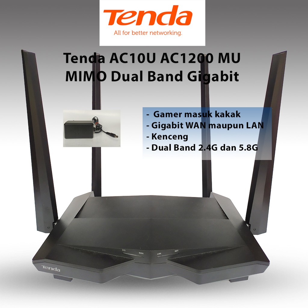Jual Modem Router Tenda AC10U AC1200 MIMO Gigabit Dual Band Gammer | Shopee Indonesia