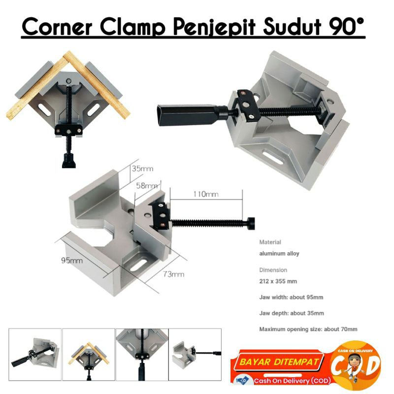 Jual Corner Clamp Penjepit Sudut Frame Kaca Kayu Angle 90 Derajat 70mm ...