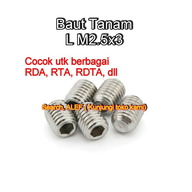 Jual Baut Tanam ss L M2.5 x 3 Hex socket set screw headless rda rta rdta | Shopee Indonesia