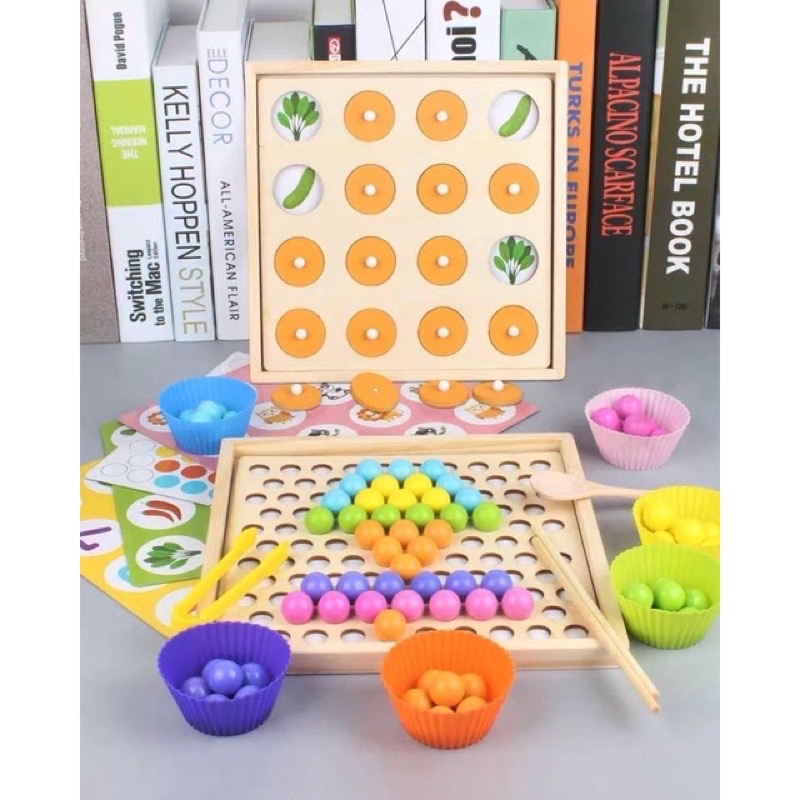 Jual rainbow wooden beads clip double function memory game, mainan motorik anak, mainan melatih ...