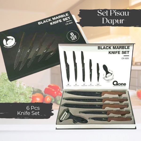 Jual Perlengkapan Set Pisau Dapur Tajam Bahan Keramik Original Baru OXONE Black Marble Knife Set ...