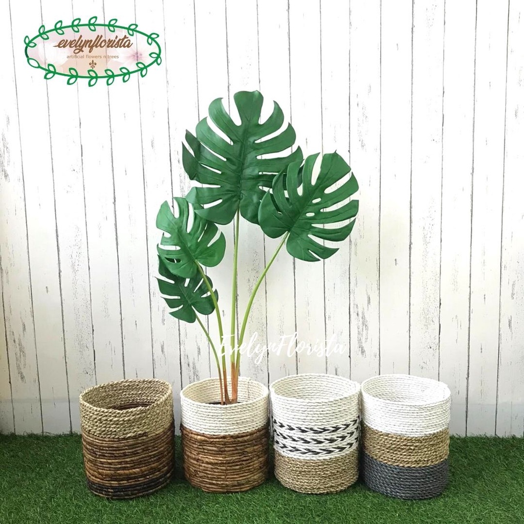 Jual Pohon Daun Monstera X4 Latex Akar Artificial Pot Dasar Cover Bulat ...