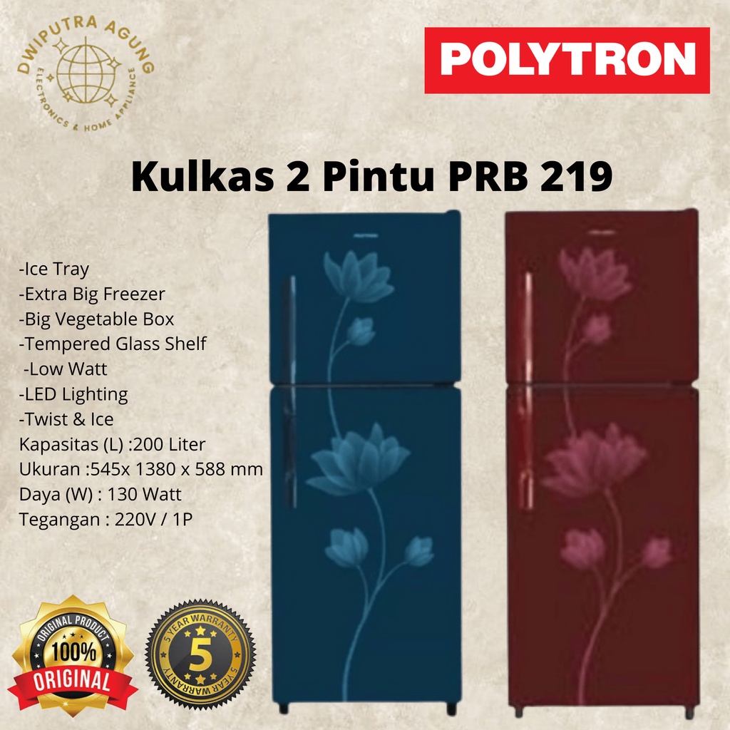 Jual KULKAS POLYTRON 2 PINTU PRB 219 / LEMARI ES POLYTRON PRB219 200L ...
