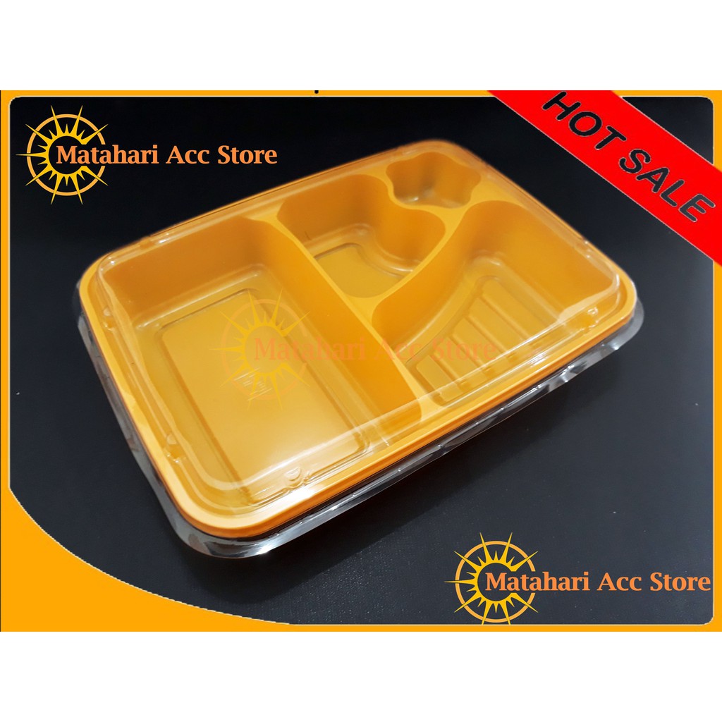 Jual MIKA BOX BENTO 4 SKAT - KOTAK MAKAN TRAY - KUNING - ISI 50 PCS ...