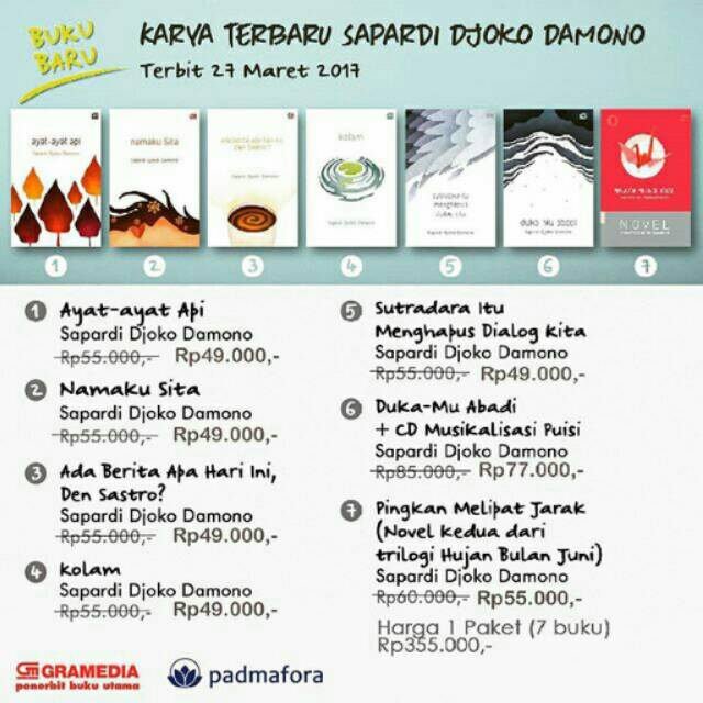 Jual Paket Buku Terbaru Sapardi Djoko Damono | Shopee Indonesia Jual Paket Buku Terbaru Sapardi Djoko Damono | Shopee Indonesia